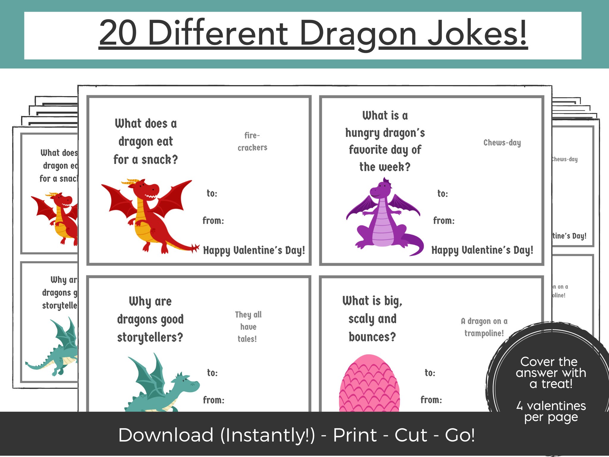 Dragon Valentines Printable Valentines for Girls Valentines - Etsy