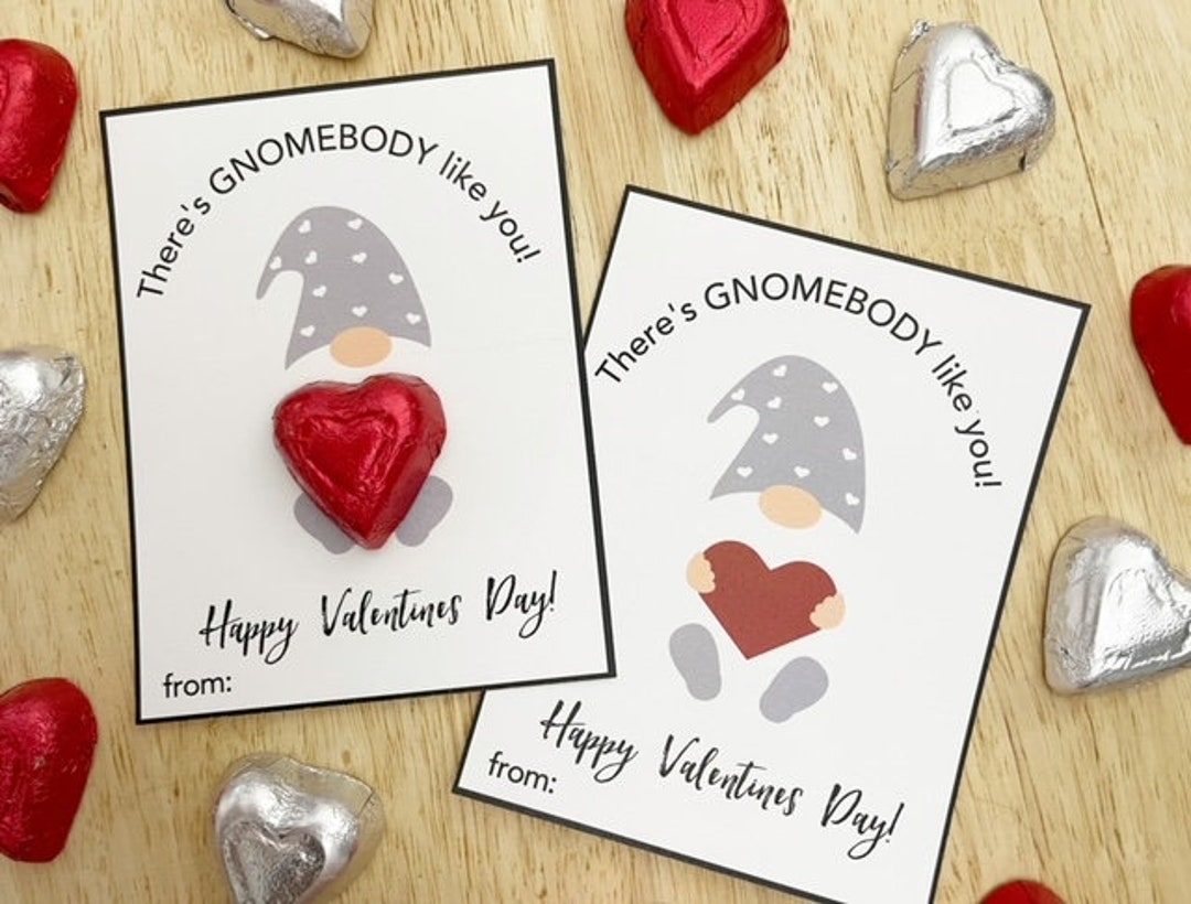 Gnome Valentine Card Instant Download, Printable Valentine Card for ...