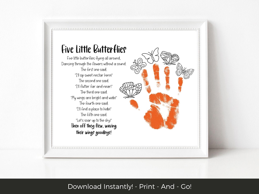 Five Little Butterflies Handprint Craft Printable, Spring Poem Activity ...
