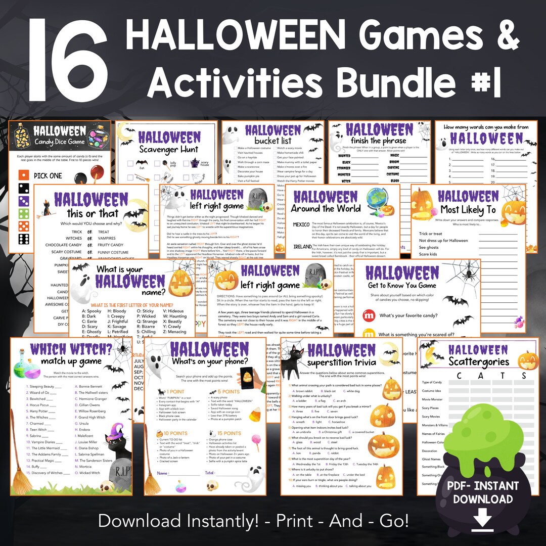 Printable Halloween Games Bundle, Halloween Bundle, Halloween Party ...