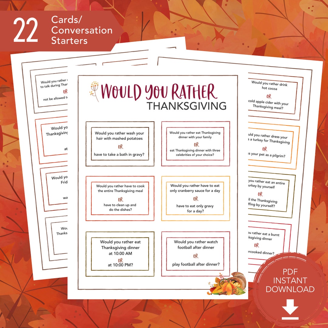 Thanksgiving Would You Rather, Printable Thanksgiving Game for Kids ...