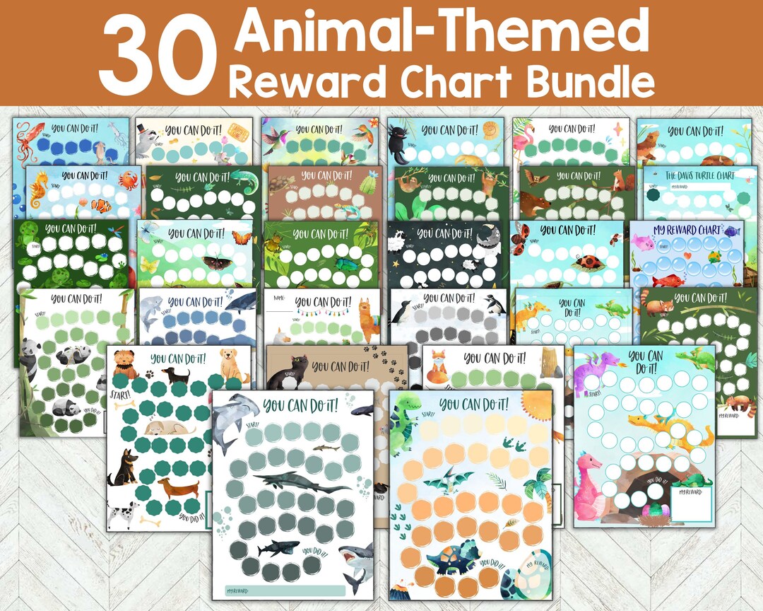 Bundle Animals Kids Reward Chart Printable Sticker Chart for - Etsy