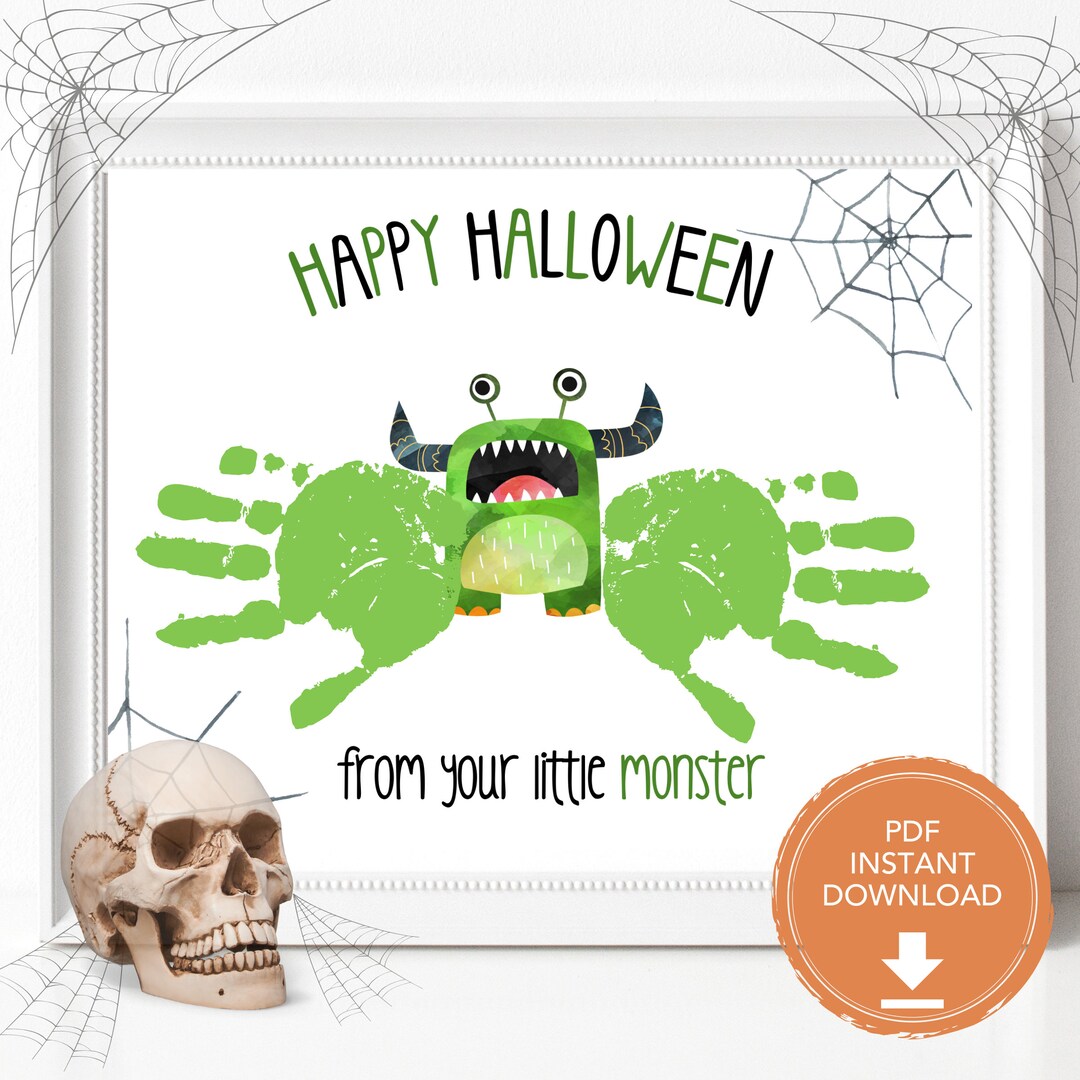Monster Halloween Handprint Craft, DIY Craft for Kids Art, Halloween ...