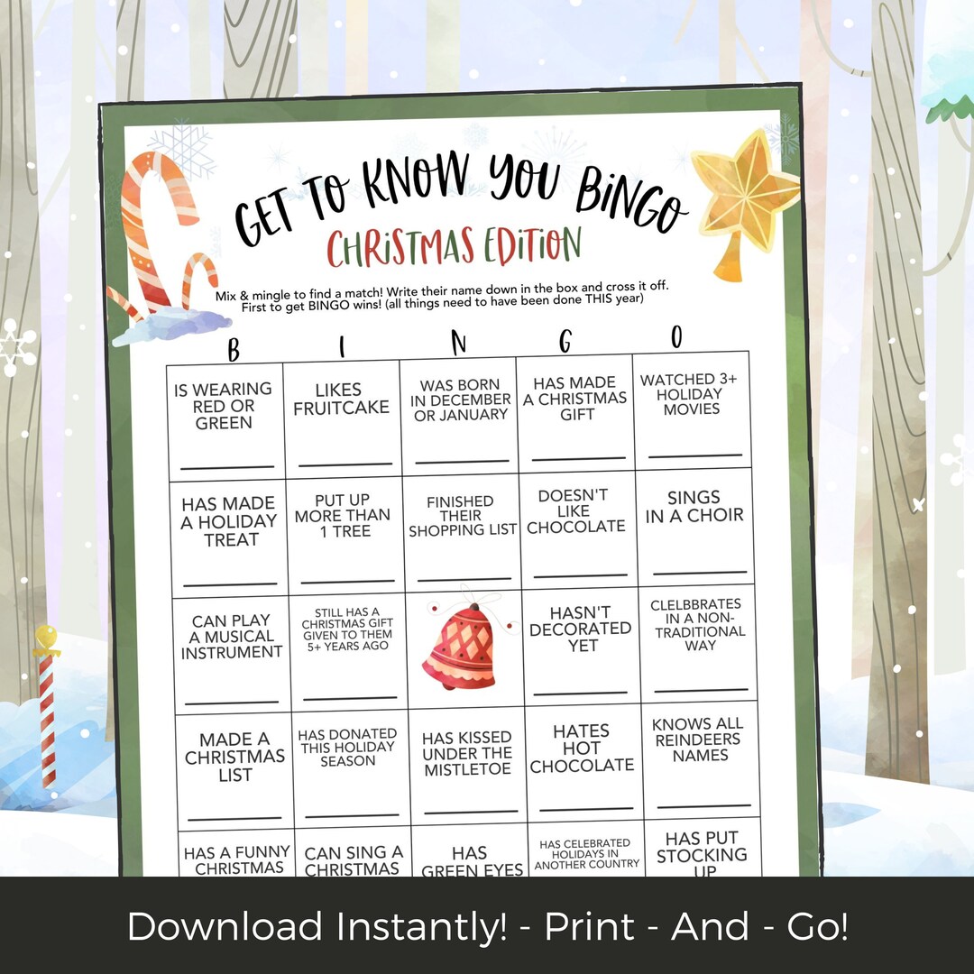 Get to Know You Christmas Bingo, Christmas Party Games, Printable ...