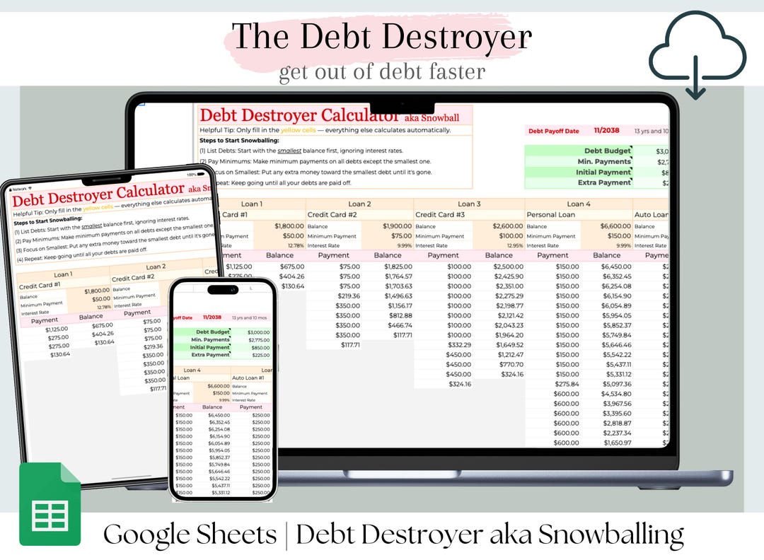 Debt Destroyer | Debt Snowball | Zero Debt | Track Your Debt | Pay off Your Debt | Debt Payment ...