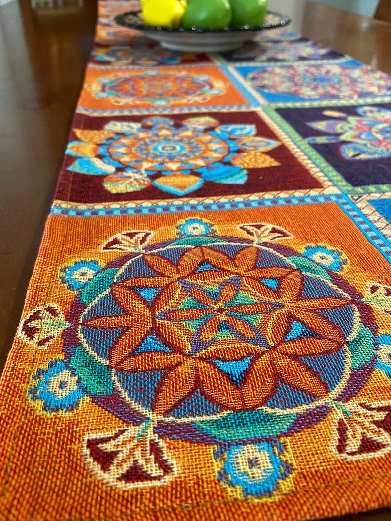 BOHO MANDALA TABLE Runner / Woven Tapestry Upholstery Fabric / | Etsy