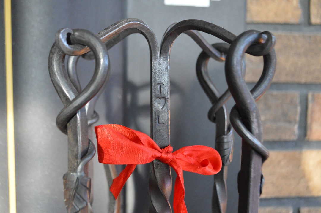Hand Forged Fireplace Tool Set With Broom: Blacksmith Made Decor - Etsy
