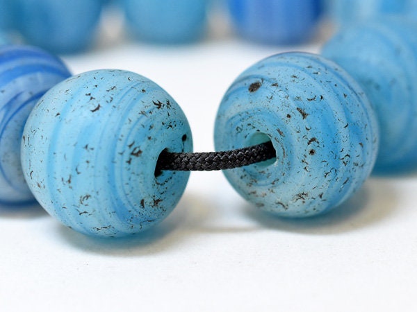 Strand of Antique Venetian Blue Marble Flat Circular Beads【free ...