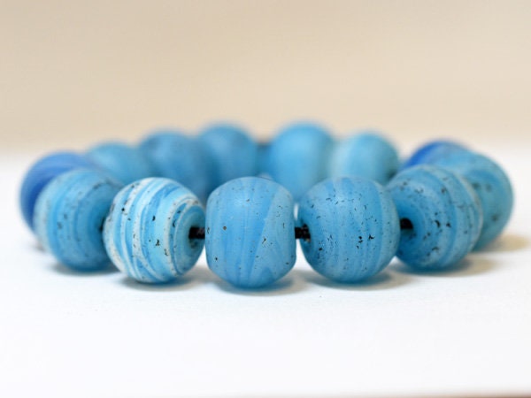 Strand of Antique Venetian Blue Marble Flat Circular Beads【free ...