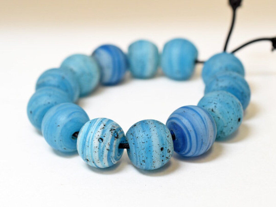 Strand of Antique Venetian Blue Marble Flat Circular Beads【free ...