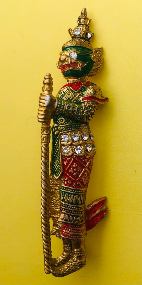 Vintage Thai Buddhist Gold Tone Enamel Pin Brooch qu - Gem