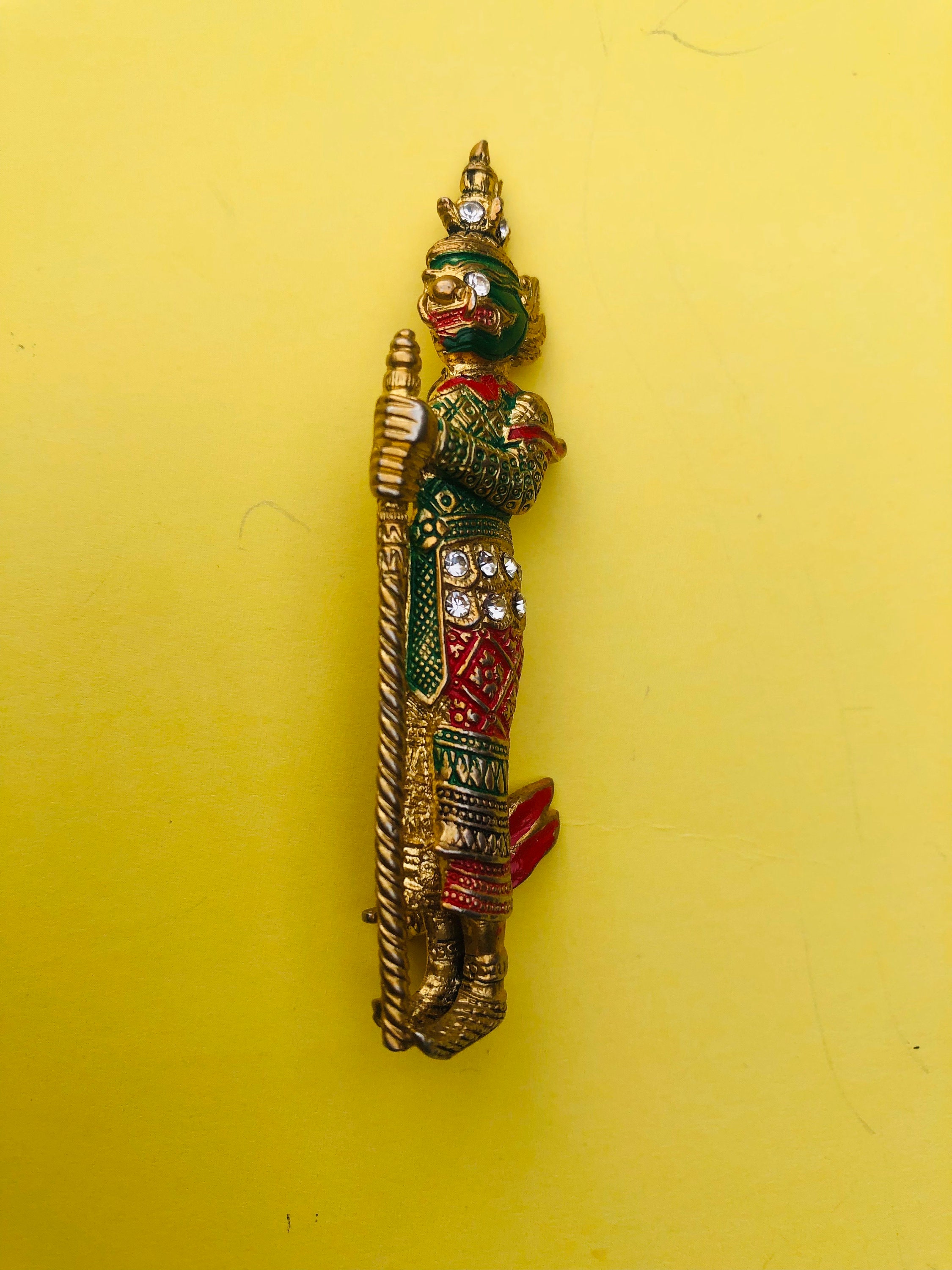Vintage Red Green Gold Thai Buddhist Yaksha Yak Guardian of Giants Pin ...