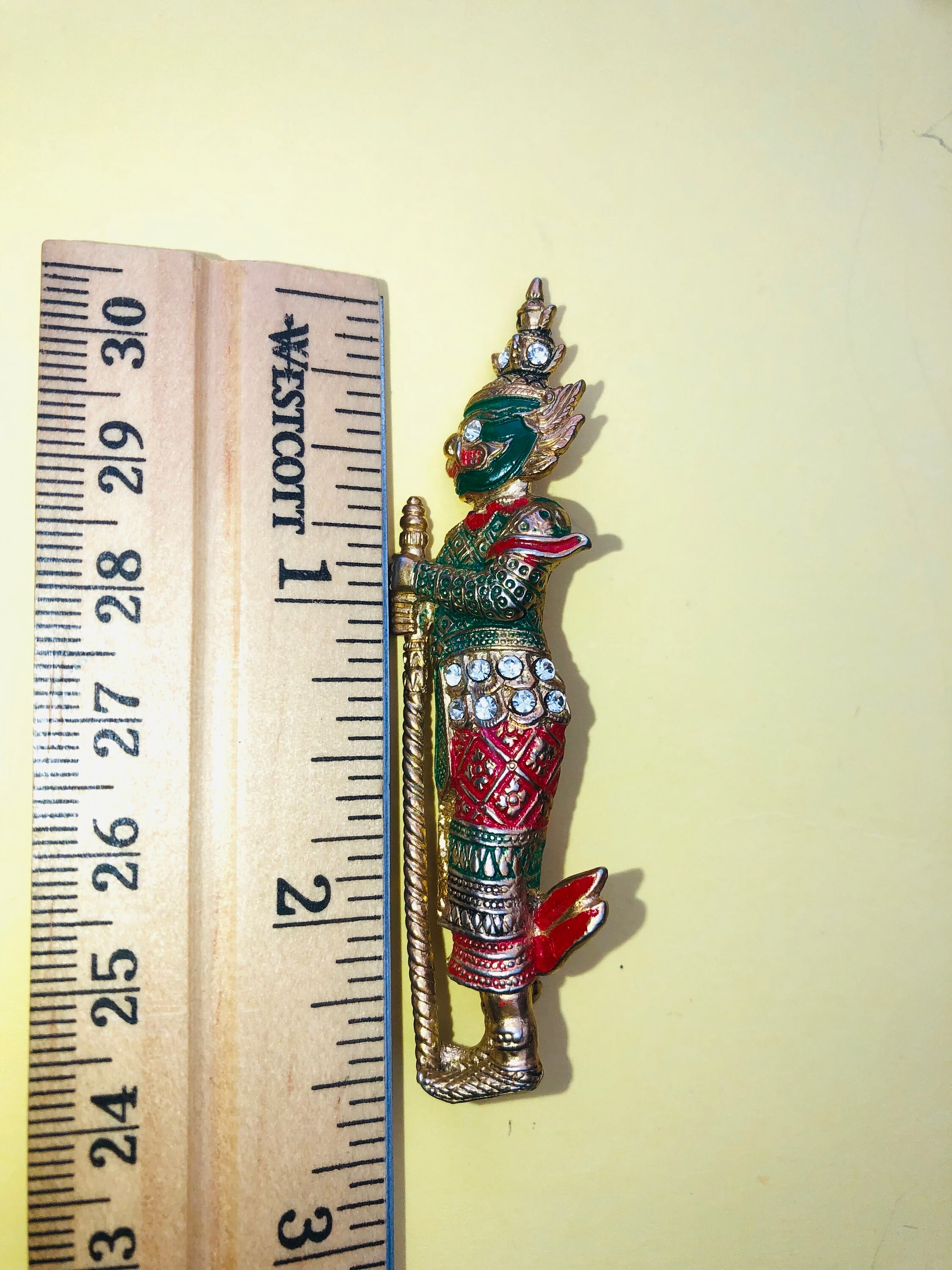 Vintage Red Green Gold Thai Buddhist Yaksha Yak Guardian of Giants Pin ...