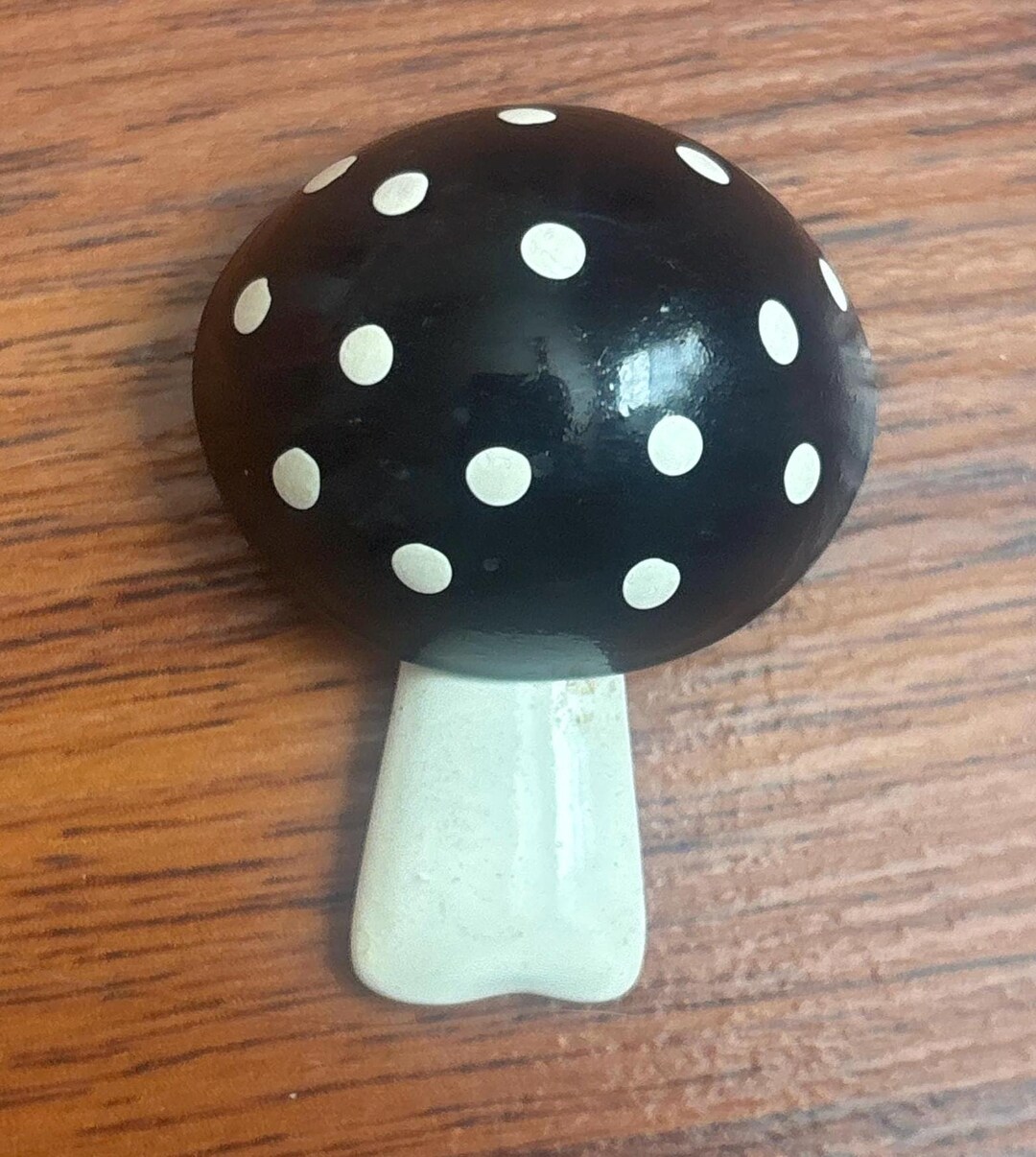 Vintage MCM Painted Enamel Mushroom Pin Black and White Polka Dot Funky ...