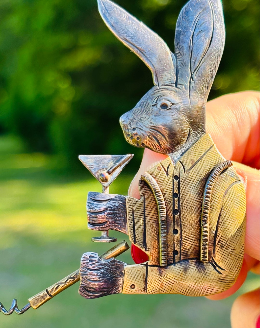 Vintage 1950s Rabbit Brooch Pin Martini Cigarette Playboy Two Tone ...