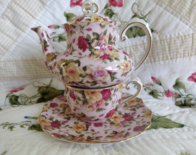 Vintage Porcelain Rose Tea for One Set - Etsy