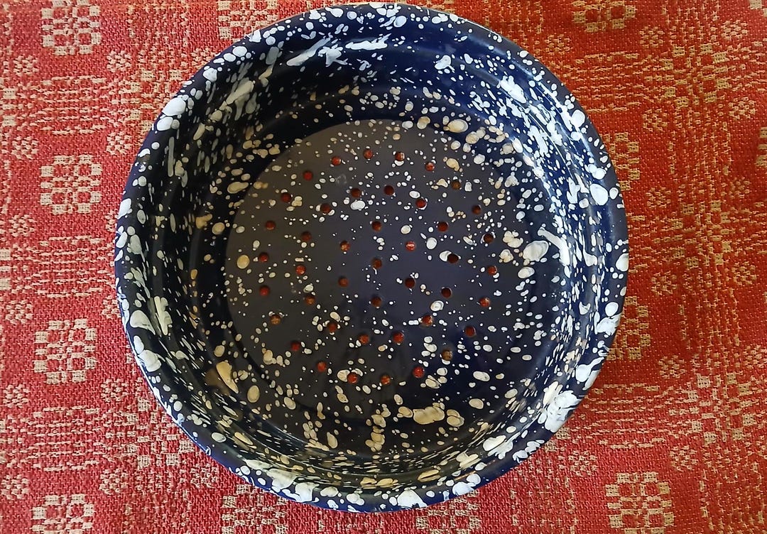 Antique Blue Spatterware Enamel Strainer Bowl - Etsy