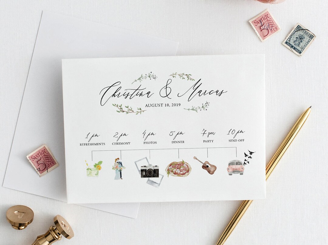 Personalized Watercolor Wedding Timeline, Custom Event Timeline ...