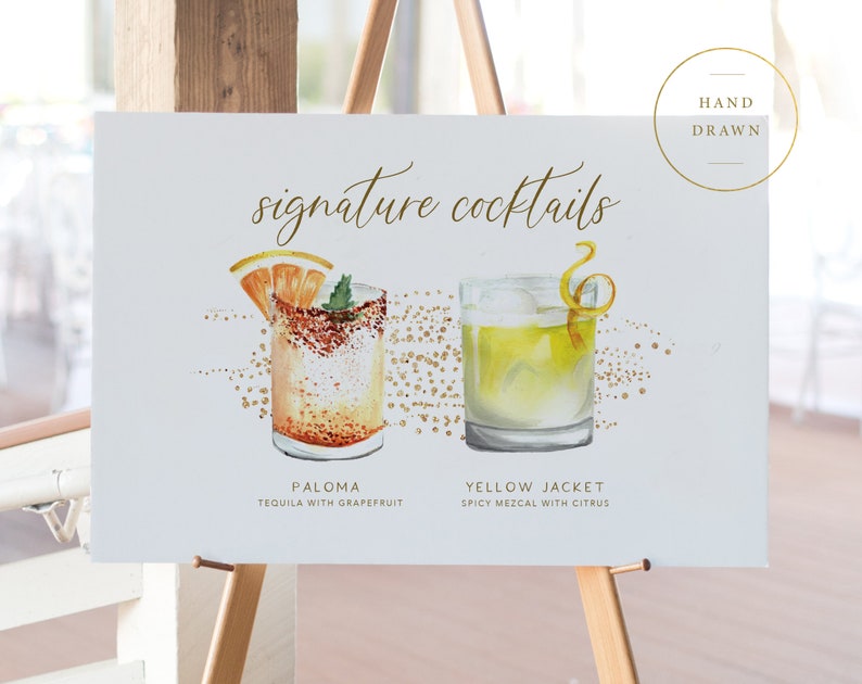 Hand Drawn Custom Signature Drinks Sign, Custom Illustration Signature ...