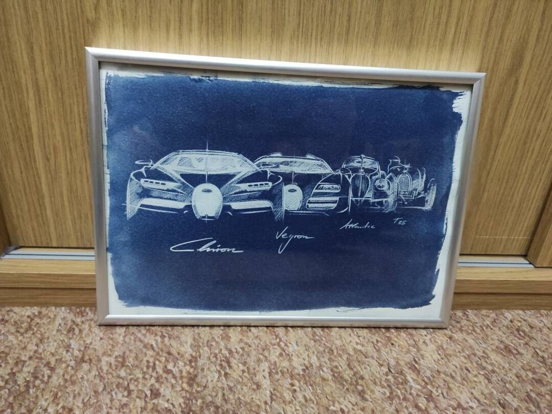 Bugatti Chiron Veyron Atlantic T35 Blueprint Cyanotype A4 Hand Coated ...