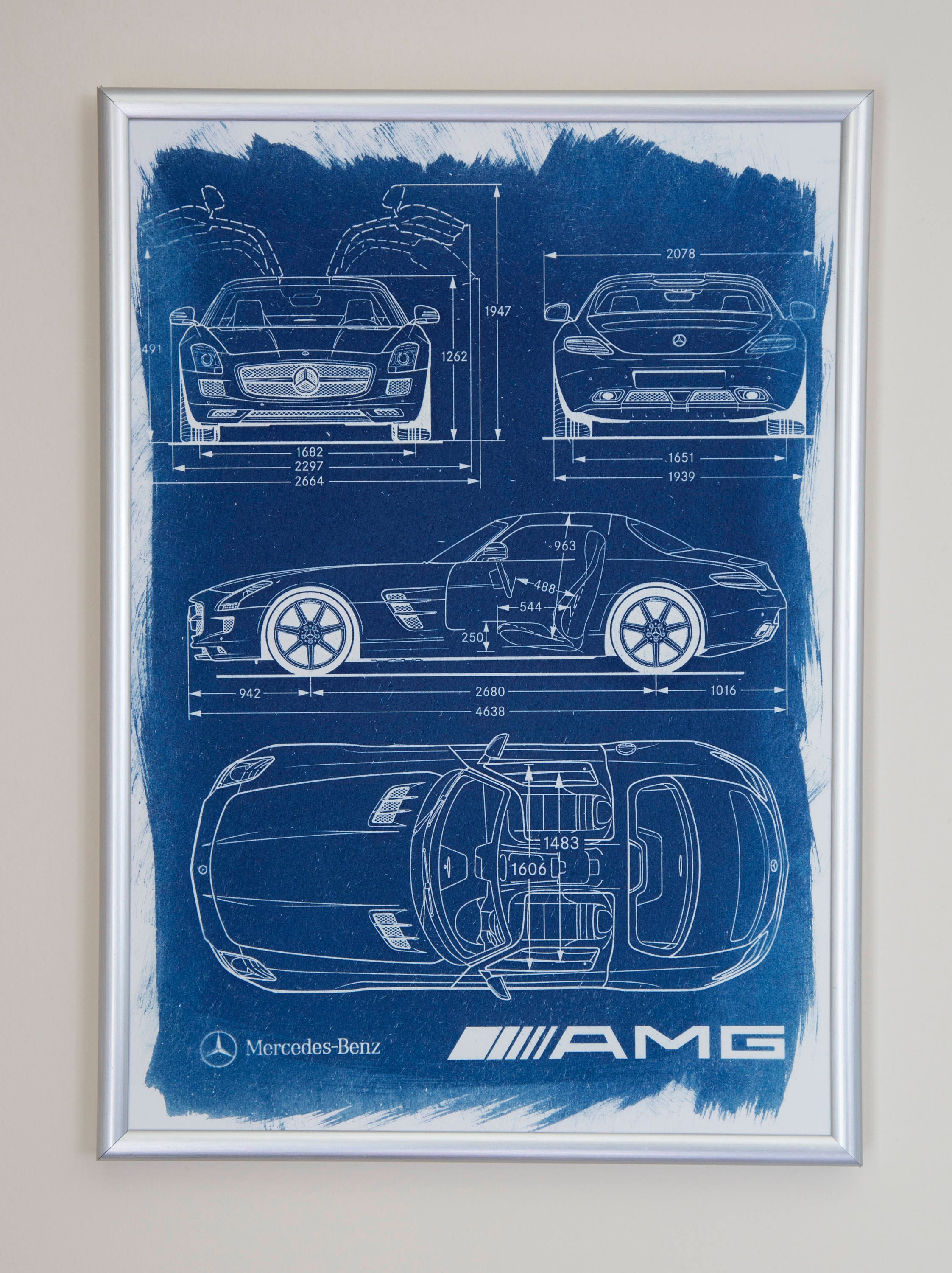 Mercedes SLS AMG Blueprint A4 Cyanotype Imagen hecha a mano Foto Regalo ...