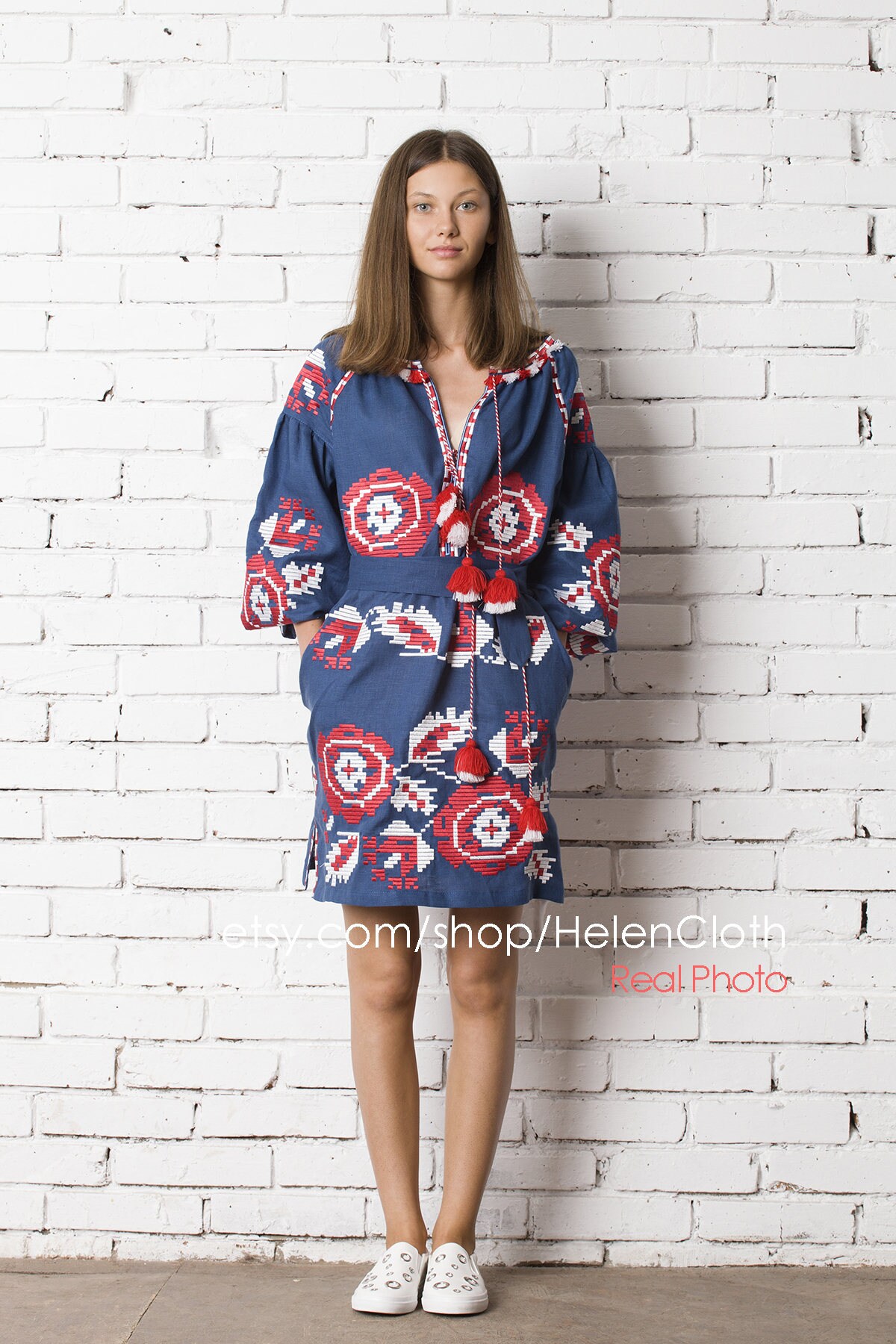 Ukrainian Vyshyvanka Dress Blue Embroidered dress Linen Dress | Etsy