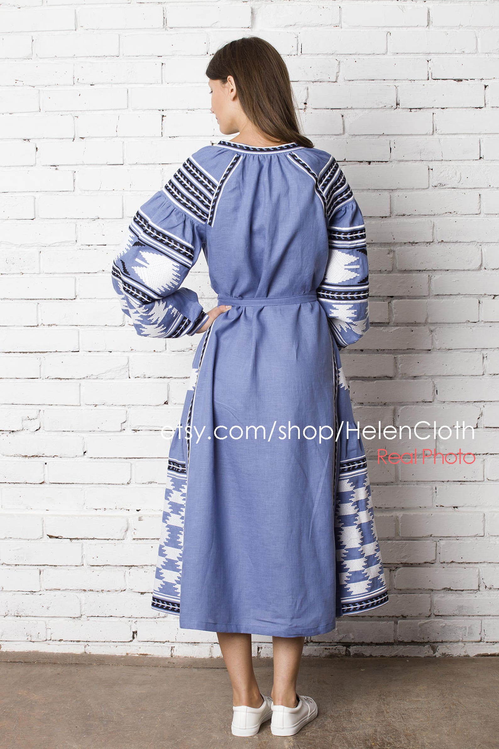 Blue Linen Embroidered Vyshyvanka Dress Ukrainian Birds Dress | Etsy