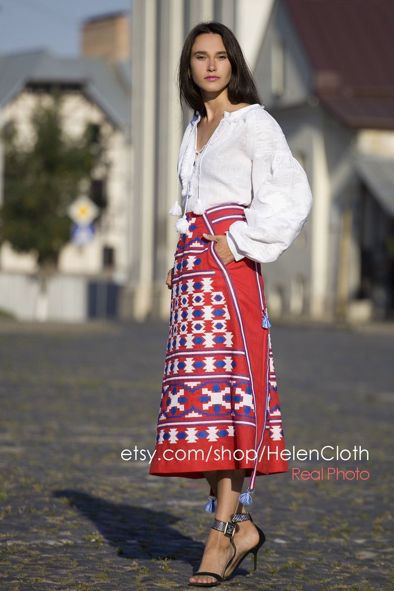 Embroidered Highwaisted Skirt With Gometric Pattern Ukrainian Clothing ...