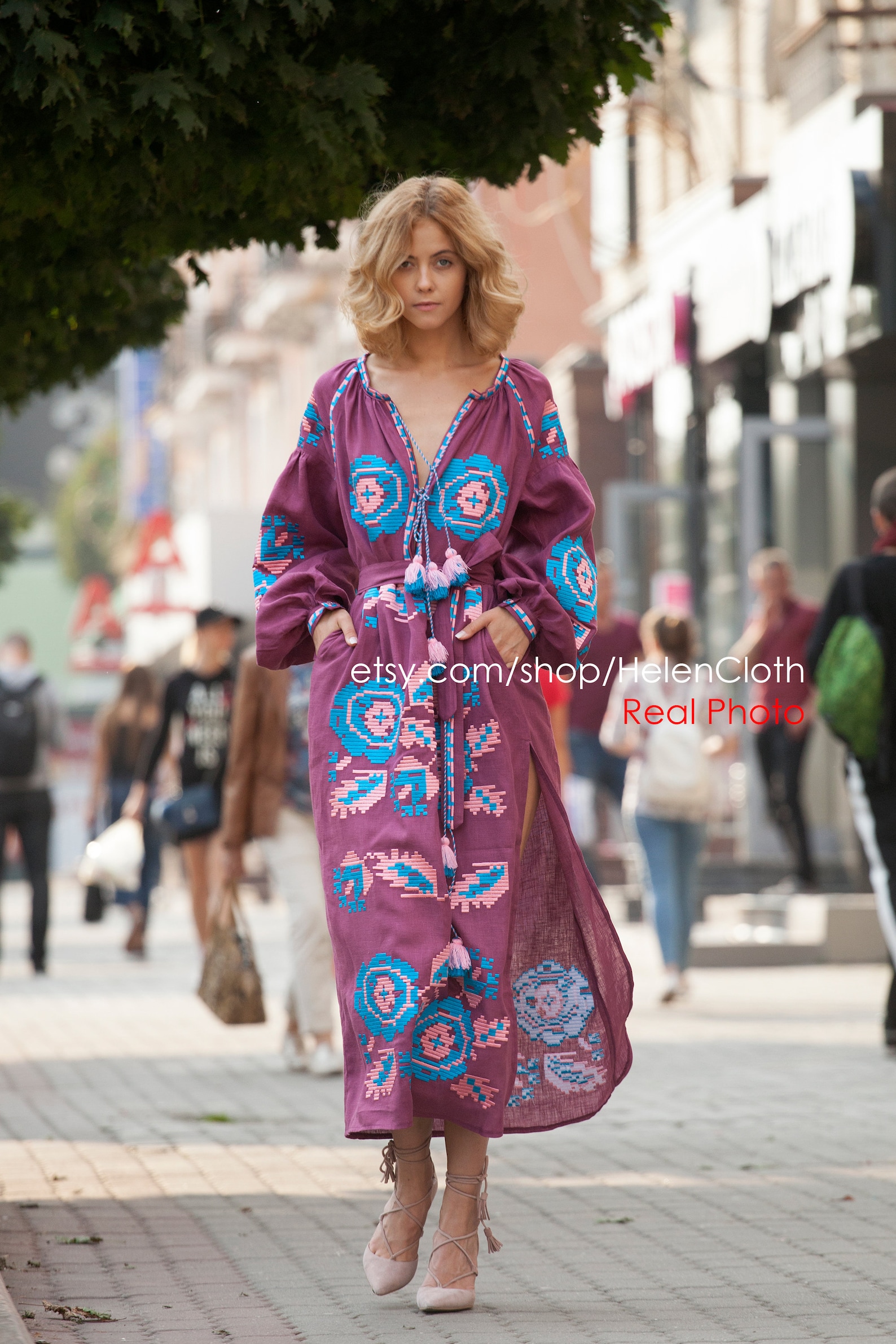 New Style Open Leg Linen Embroidered Dress Slit Floral Dress - Etsy