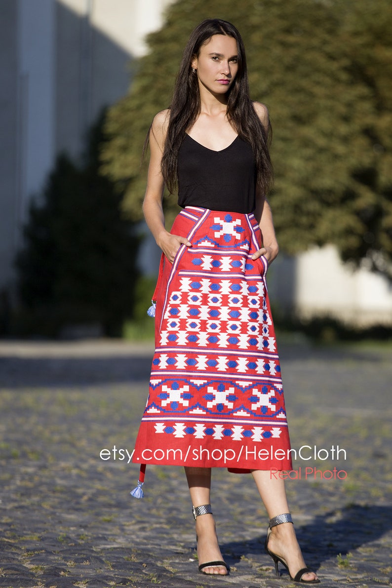 Embroidered Highwaisted Skirt With Gometric Pattern Ukrainian Clothing ...