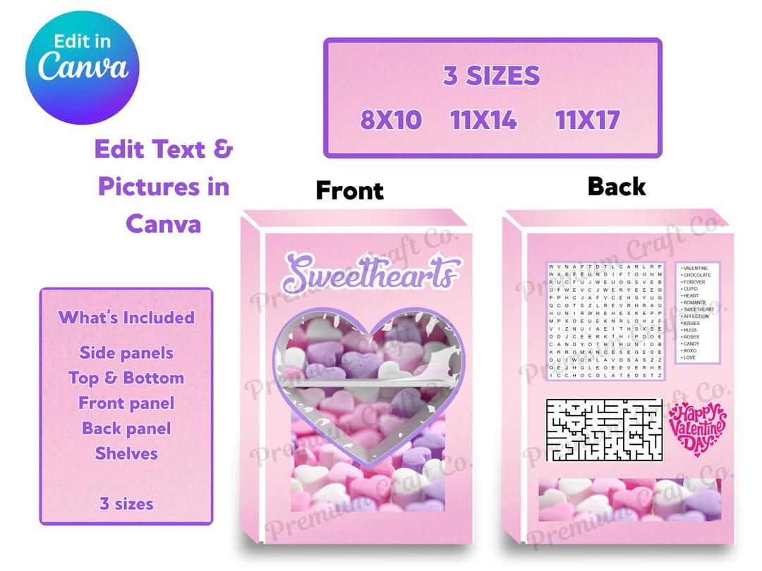 Sweetheart Candy Valentine Box Template | Heart Gift Box | 3D Valentine ...