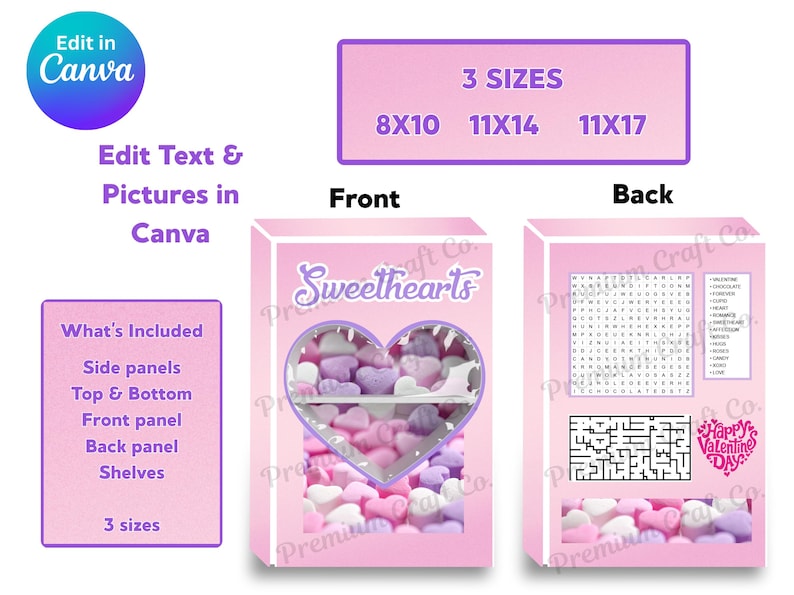 Sweetheart Candy Valentine Box Template | Heart Gift Box | 3D Valentine ...