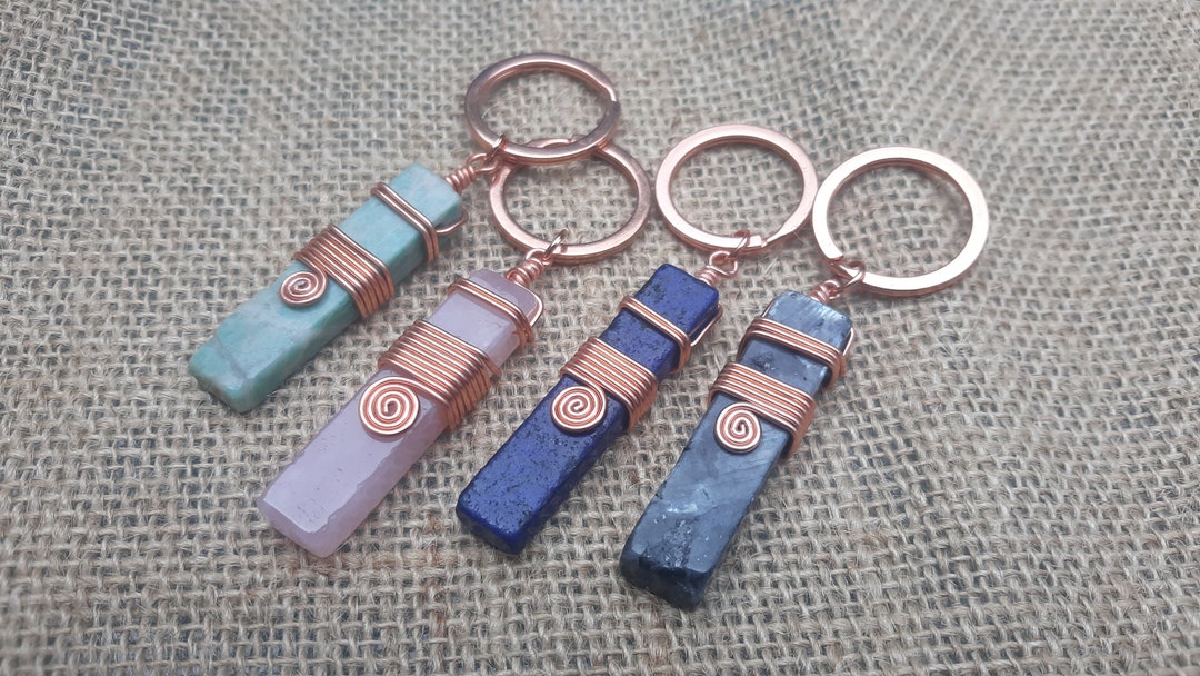 Coiled Wire Wrap Crystal Keychain - Etsy