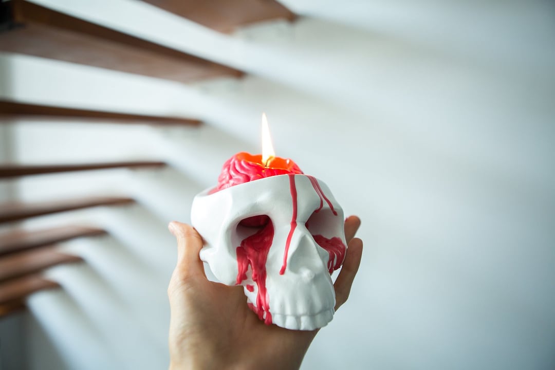 Human Brain Candle in Skull Candle Holder, Halloween Decor - Etsy