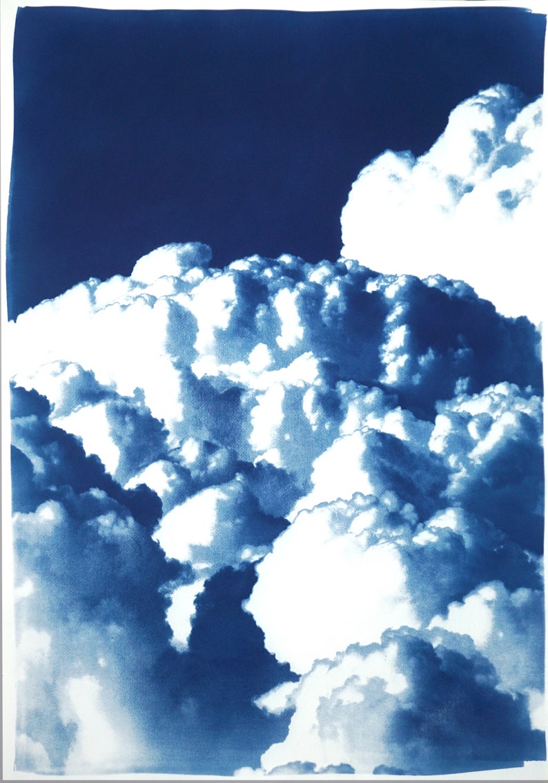 Extra Large Cyanotype Triptych of Gorgeous Dense Clouds, Handmade ...