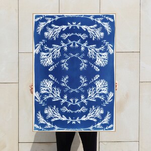 Vintage Pressed Flowers, Botanical Cyanotype on Watercolor Paper, Vivid ...