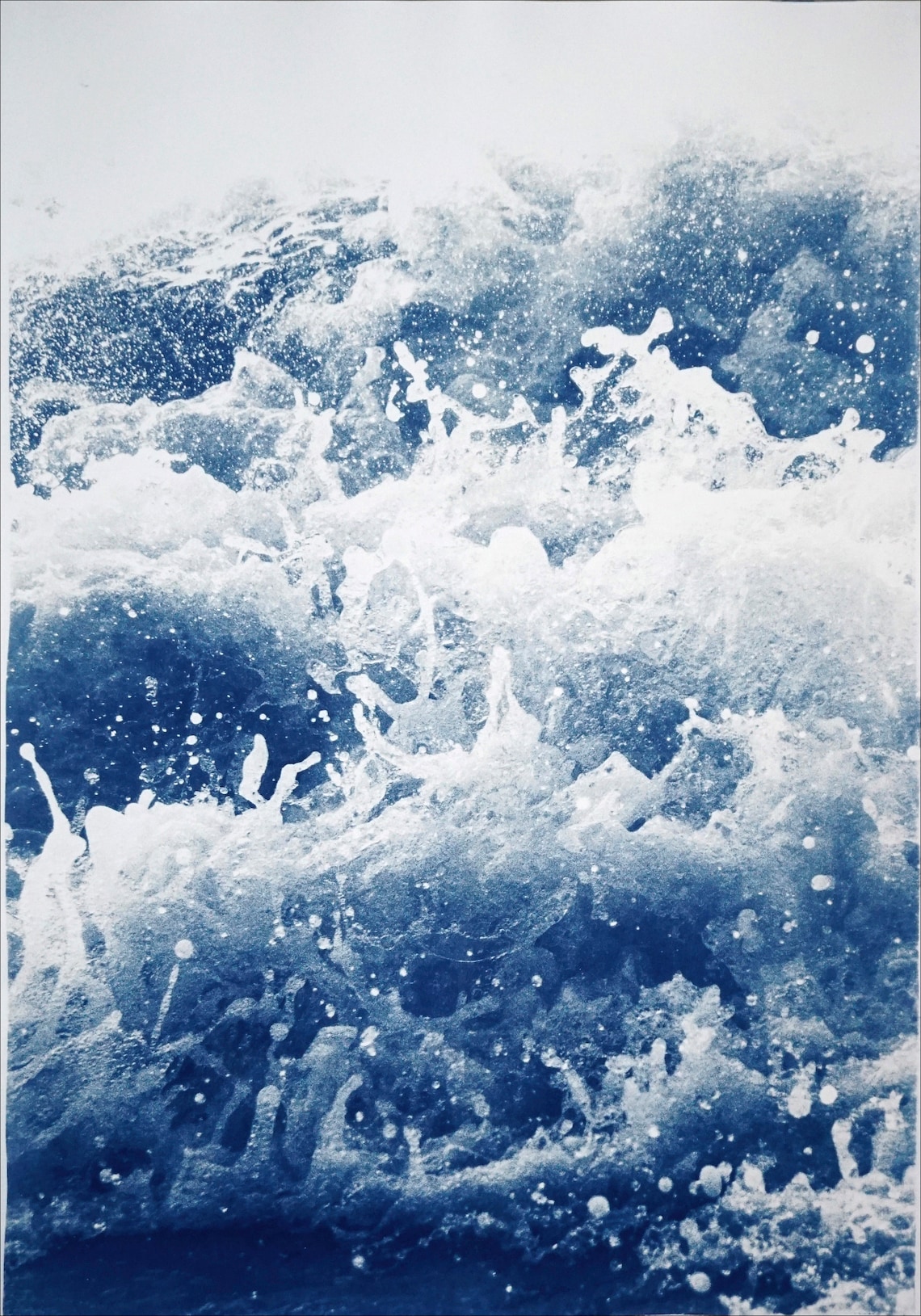 Blue Wave Cyanotype Print Diptych, Tidal Storm Art, Handmade Watercolor ...