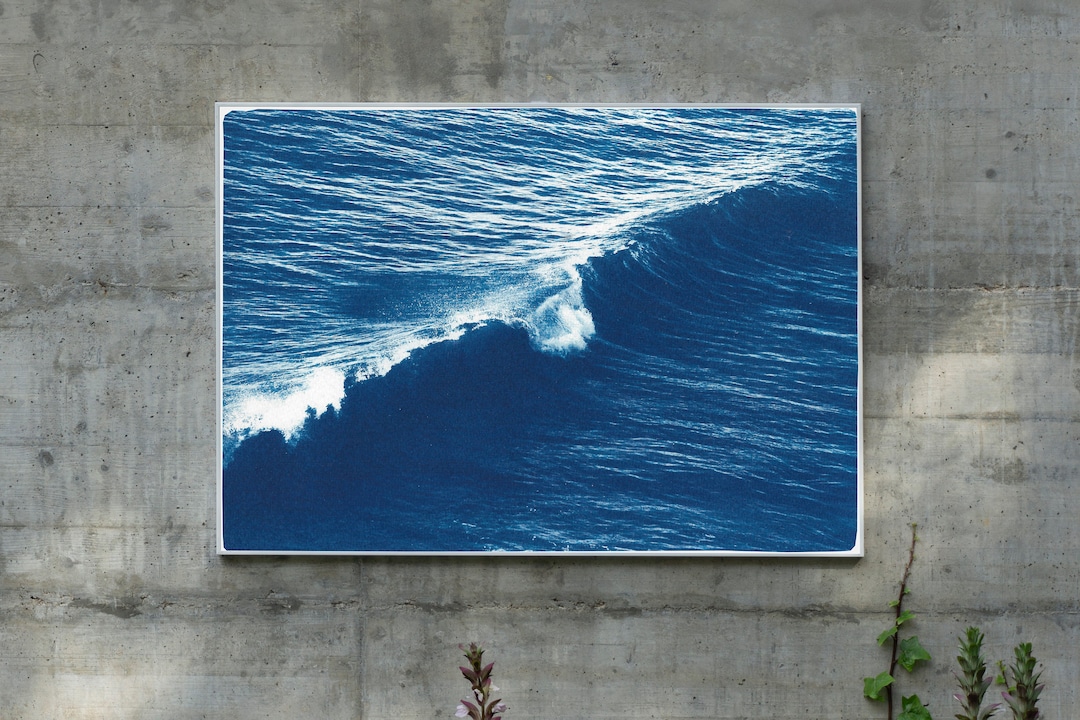 Nautical Cyanotype of a Long Wave in Venice Beach, Surf Art, Surf Wave ...