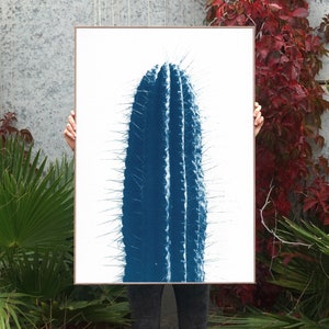 Blue Upright Desert Cactus, Cold Tones Plant, Botanic Cyanotype Print ...