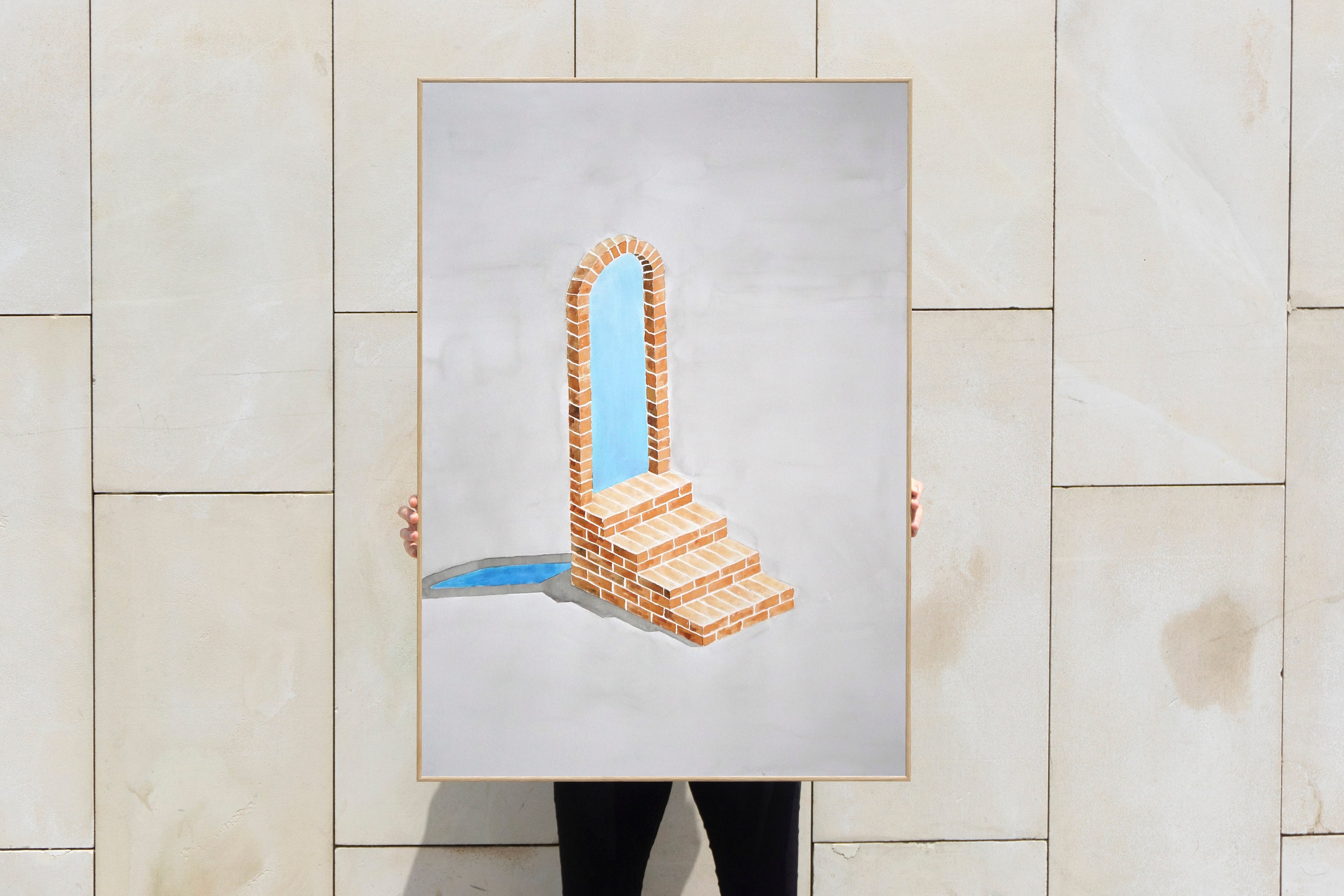 Grey Building Hand Painted Watercolor Large Art | Etsy