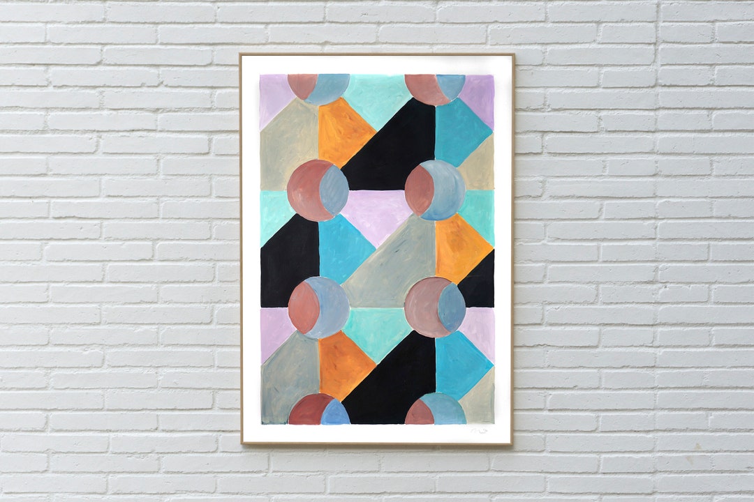 Art Deco Style Acrylic Painting, Geometric Circles and Squares, 40x28 ...