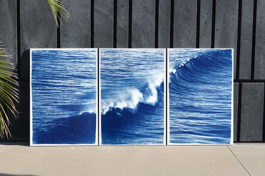 Cyanotype Wave Triptych, Blue Seascape Print, California Beach Art - Etsy