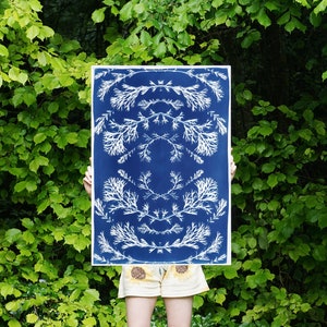 Vintage Pressed Flowers, Botanical Cyanotype on Watercolor Paper, Vivid ...