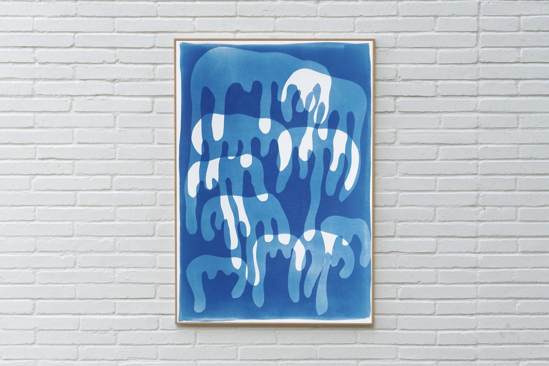 Dripping Paint Cyanotype, Modern Art Print, White and Blue Shapes - Etsy
