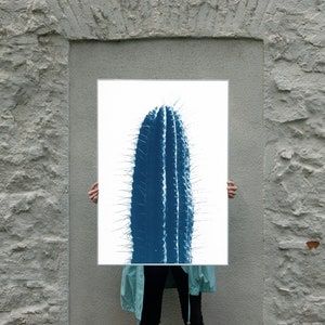 Blue Upright Desert Cactus, Cold Tones Plant, Botanic Cyanotype Print ...