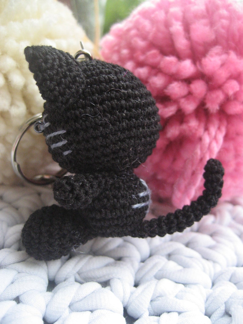 Black Cat Keychain Amigurumi Cat Keychain Halloween Black Cat - Etsy