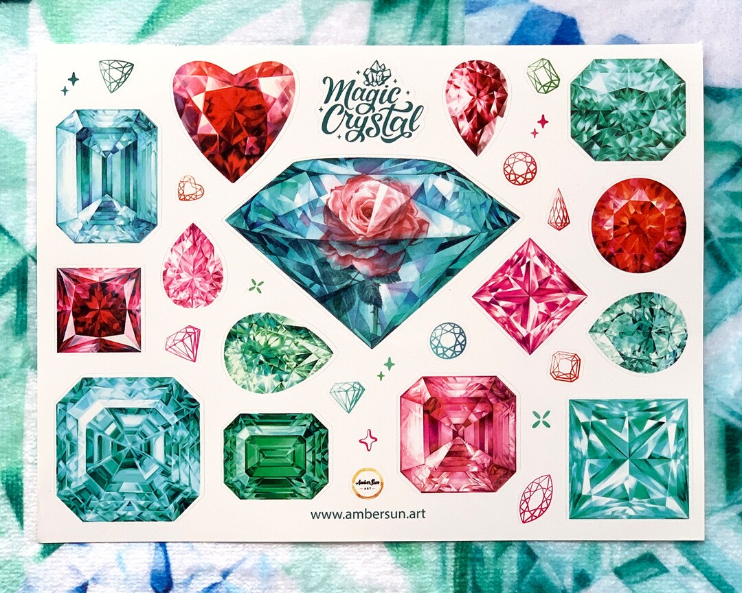 Set of Gemstone Vinyl Stickers, Laptop Stickers, Gem Stickers, Emerald ...
