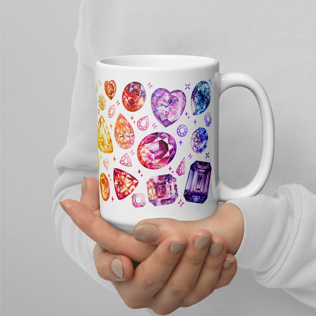 Crystals Mug, Gift for Crystal Lover, Gemstone Mug, Gem Cup, Diamond ...