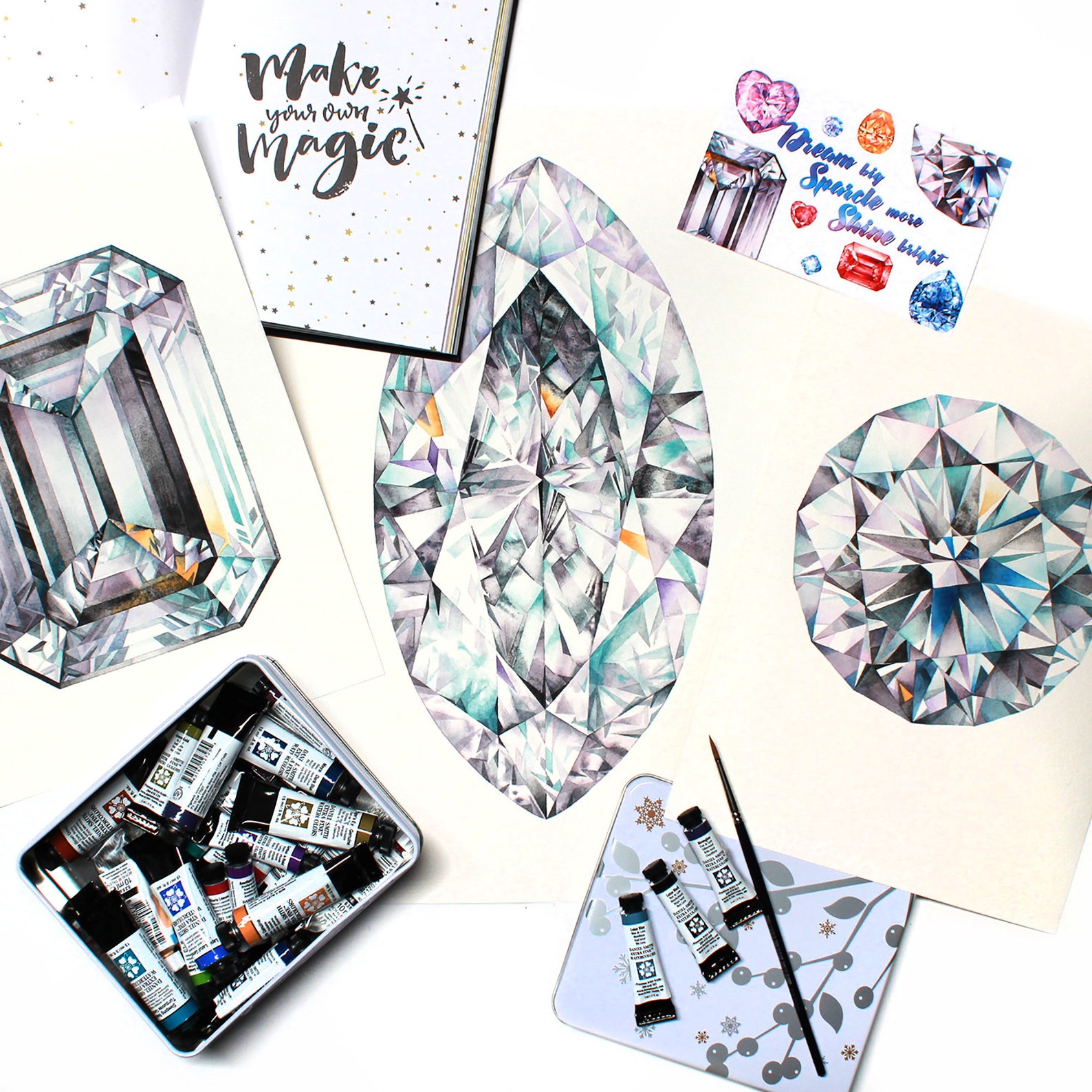 Pear Diamond Printable Art Crystal Watercolor Painting. - Etsy