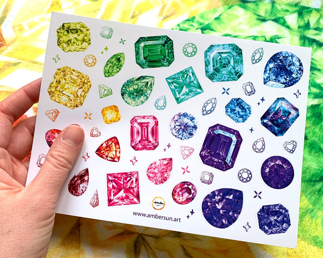 Set of 57 Tiny Gemstone Vinyl Stickers, Laptop Stickers, Gem Stickers ...